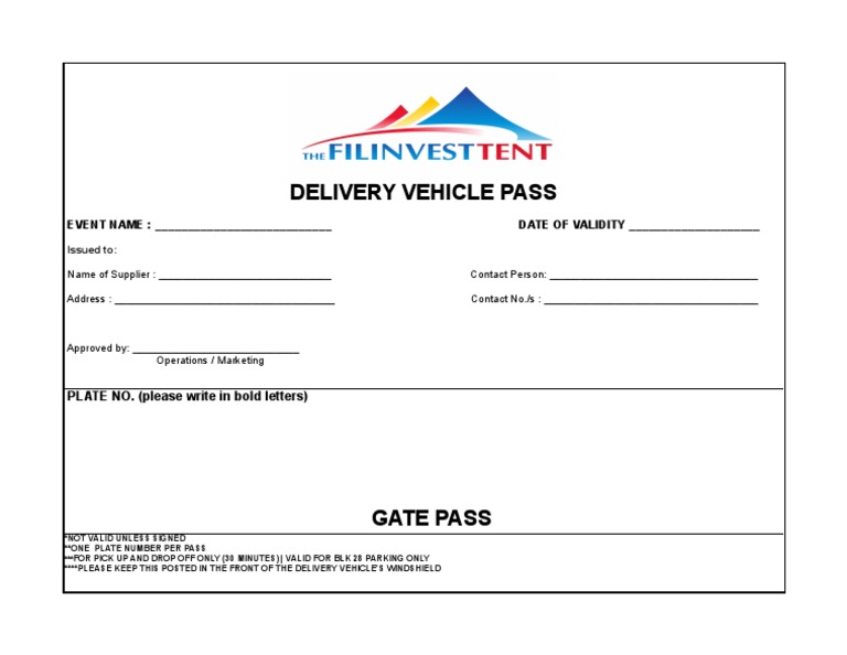 Delivery Vehicle Pass Template | PDF
