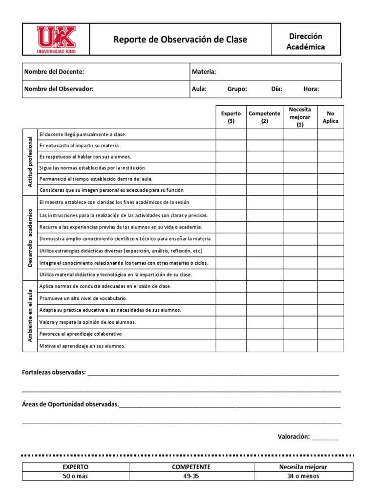 Reporte de Observación de Clase | PDF | Salón de clases | Maestros