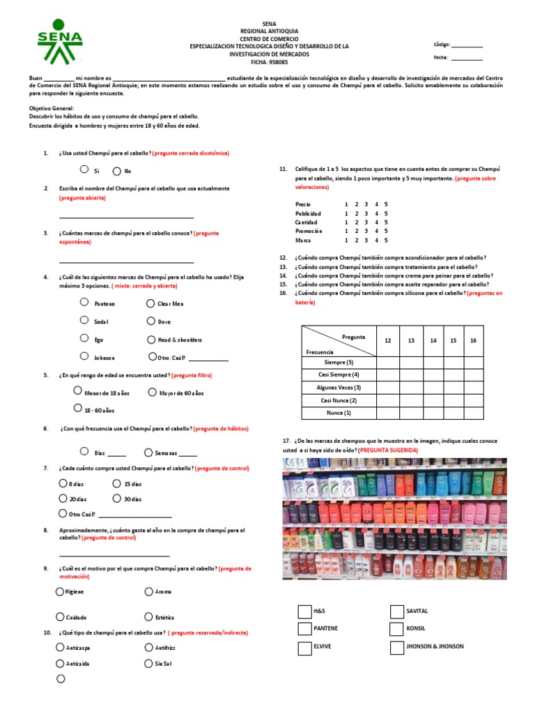 FORMATO DE ENCUESTA Shampoo-1 | PDF | Investigación de mercado | Business