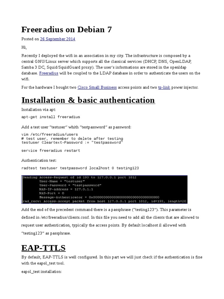Freeradius On Debian 7 | PDF | Radius | Computer Networking