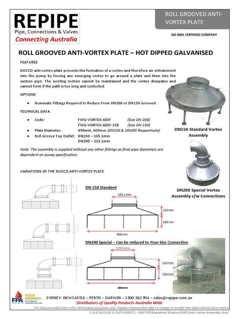 Roll Grooved Anti-Vortex Plate - Hot Dipped Galvanised | PDF