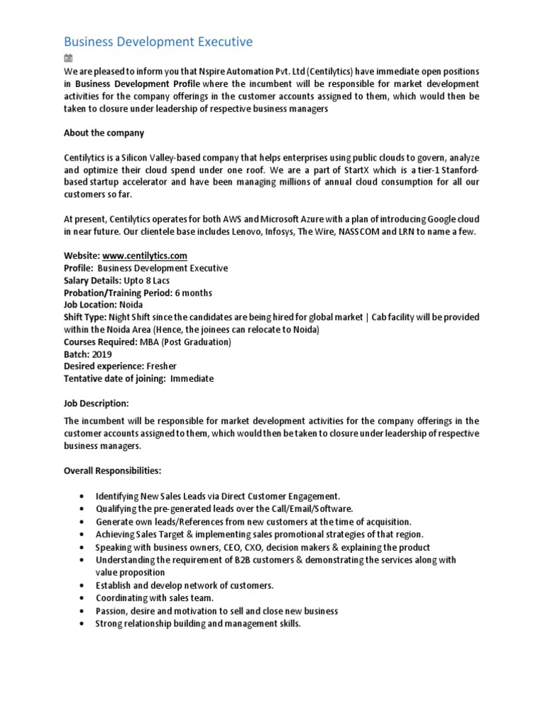 Centilytics Business Development Role | PDF | Business | Economies