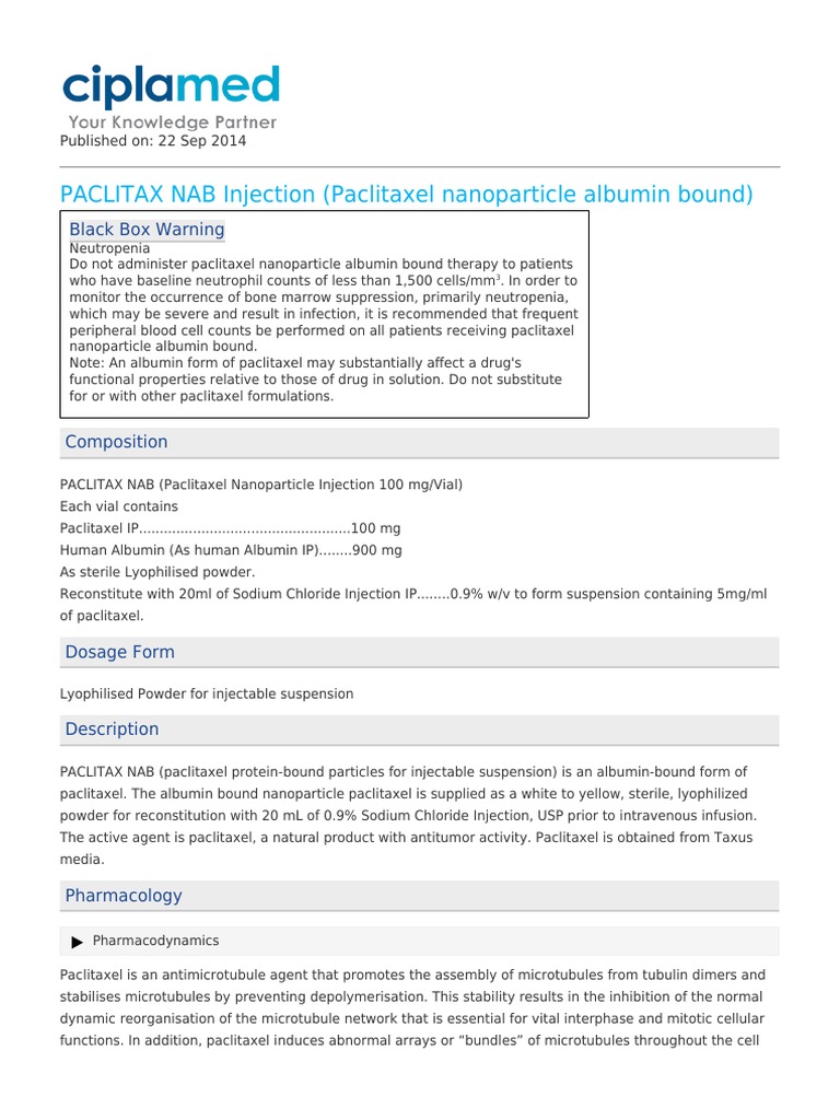 CiplaMed - PACLITAX NAB Injection - 2018-03-20 | PDF | Chemotherapy ...