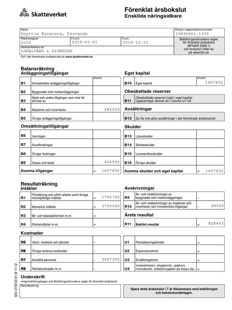 SKV 2150 W Utgåva 3, Förenklat Årsbokslut, Enskilda Näringsidkare PDF | PDF