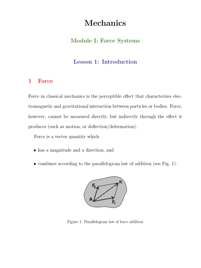 Mechanics: Module I: Force Systems | PDF | Euclidean Vector | Force