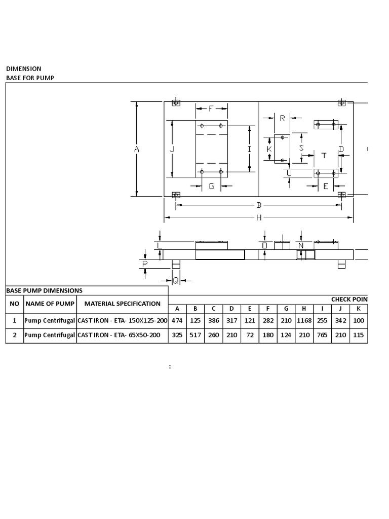 Dimension Base For Pump: Base Pump Dimensions No Name of Pump Material ...