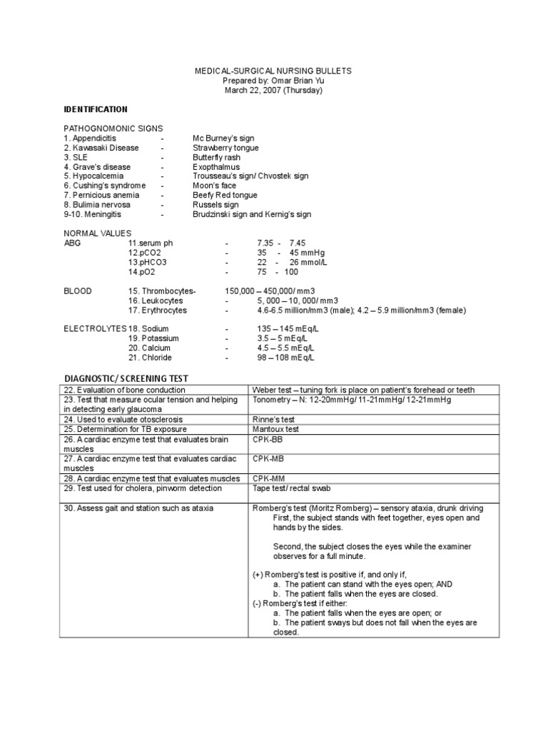Key Medical Signs, Tests, and Normal Ranges: A Comprehensive Guide for ...