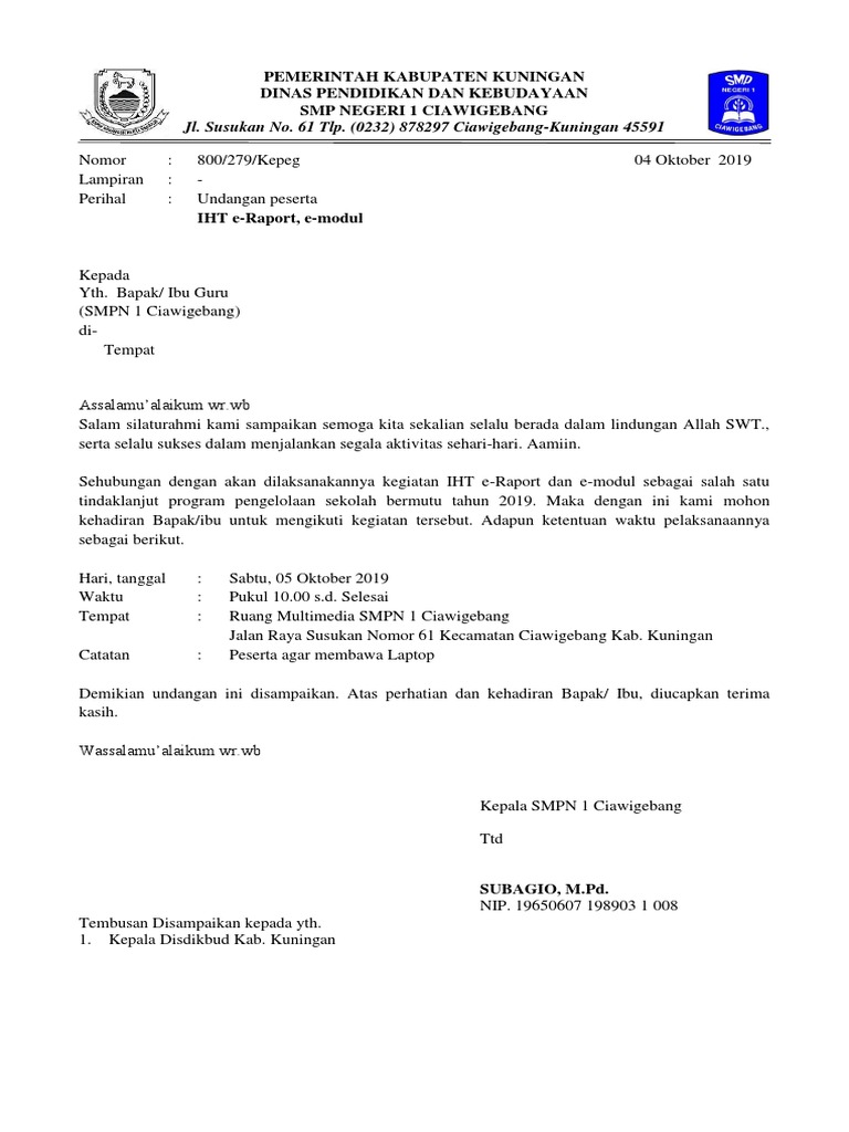 Surat Undangan IHT E - Raport | PDF