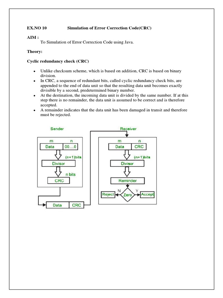 EX - NO 10 Simulation of Error Correction Code (CRC) Aim | PDF ...