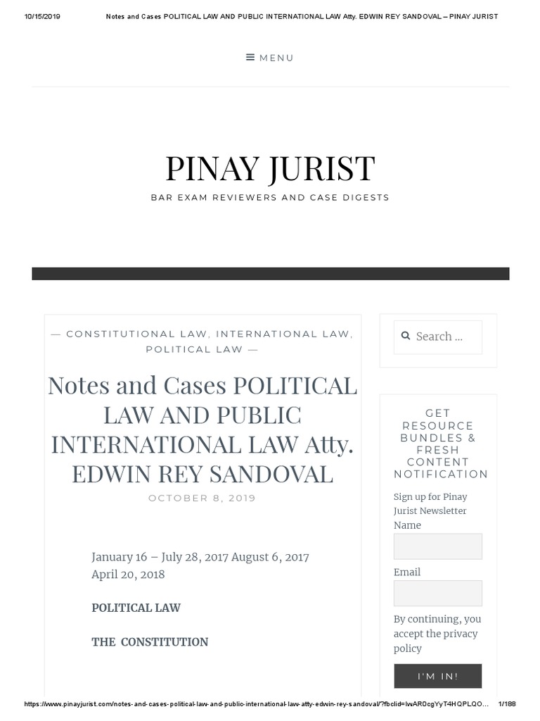 Notes and Cases Political Law and Public International Law Atty. Edwin ...