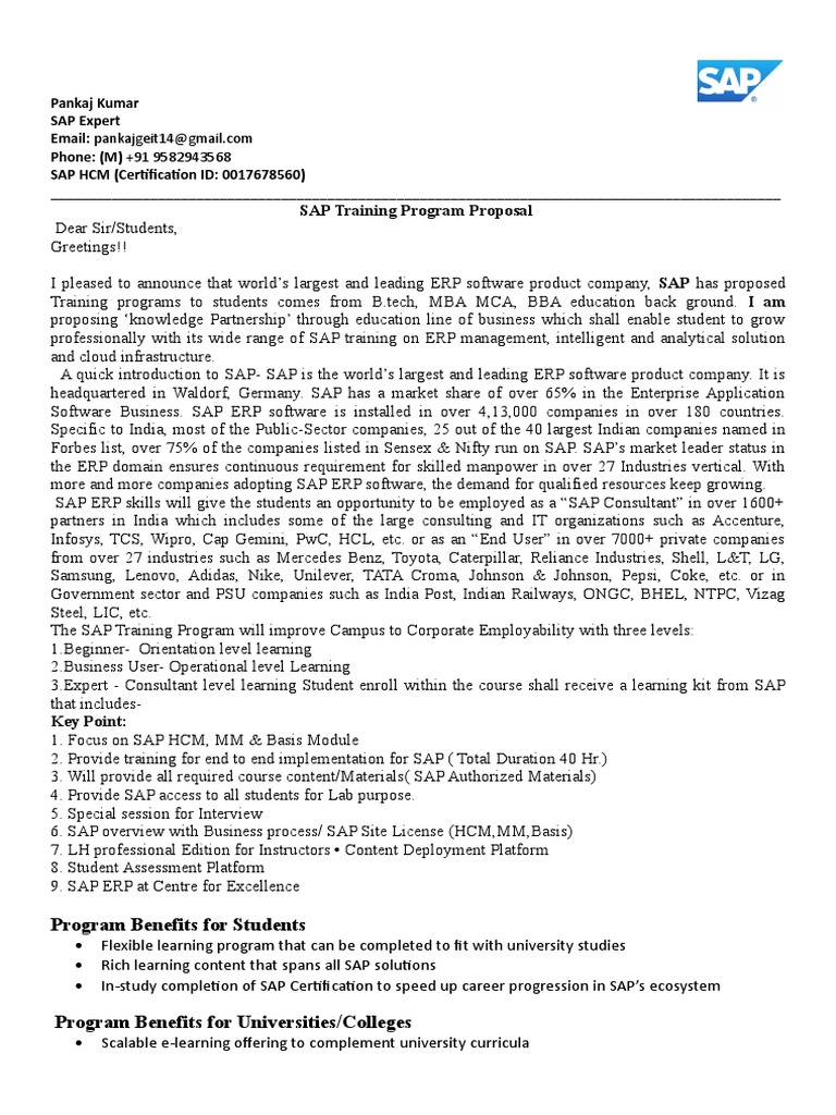 SAP Training Program Proposal: Developing Students' SAP Skills to ...