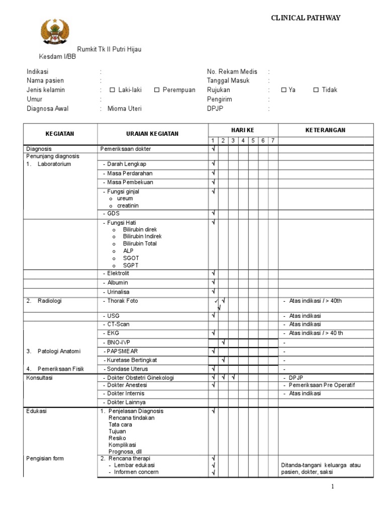 Clinical Pathway MIOMA UTERI | PDF