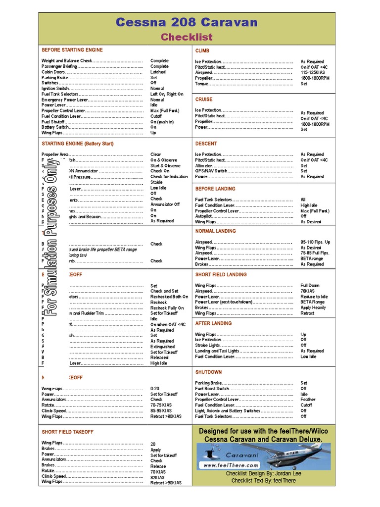 Cessna 208 Caravan: Checklist | PDF | Takeoff | Aerospace Engineering