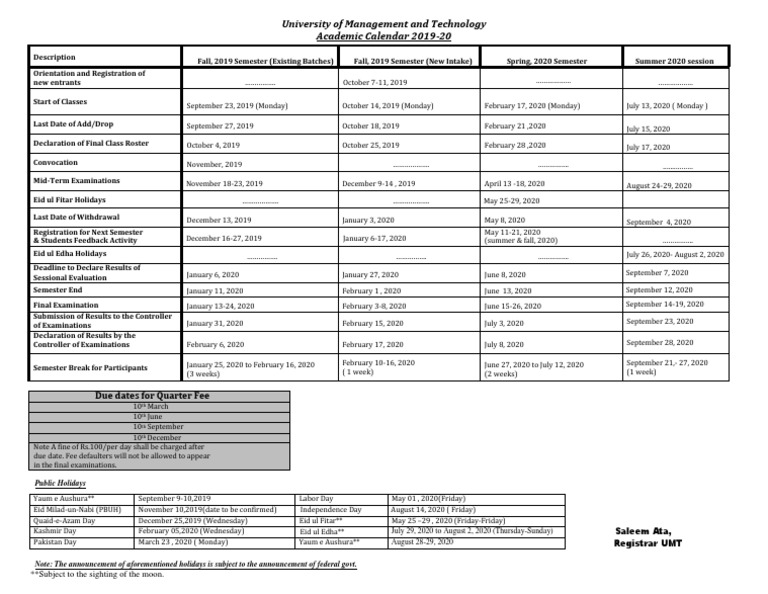 Academic Calendar 2019-20 | PDF | Academic Term | Educational Institutions