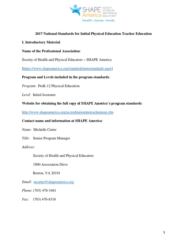 SHAPE America 2017 PE Teacher Standards | PDF | Metacognition ...