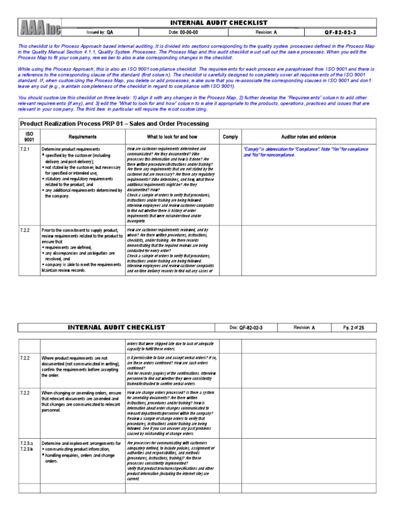 ISO 9001 Internal Audit Checklist | PDF | Verification And Validation ...