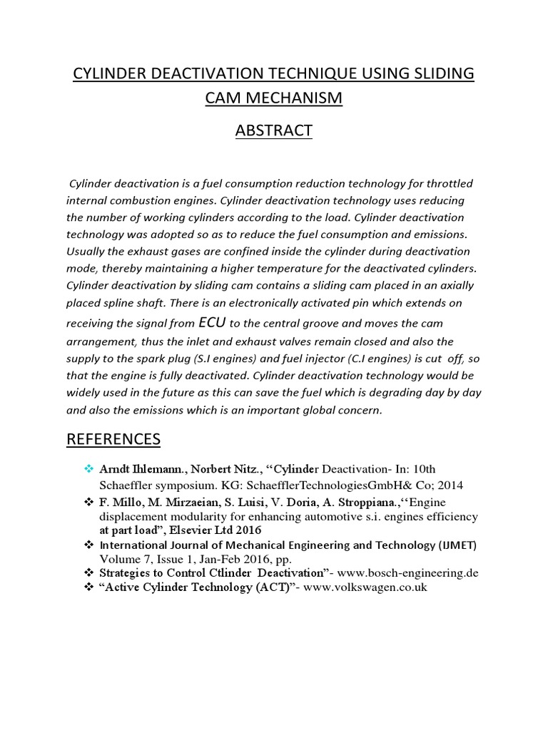 Cylinder Deactivation Technique Using Sliding Cam Mechanism | PDF