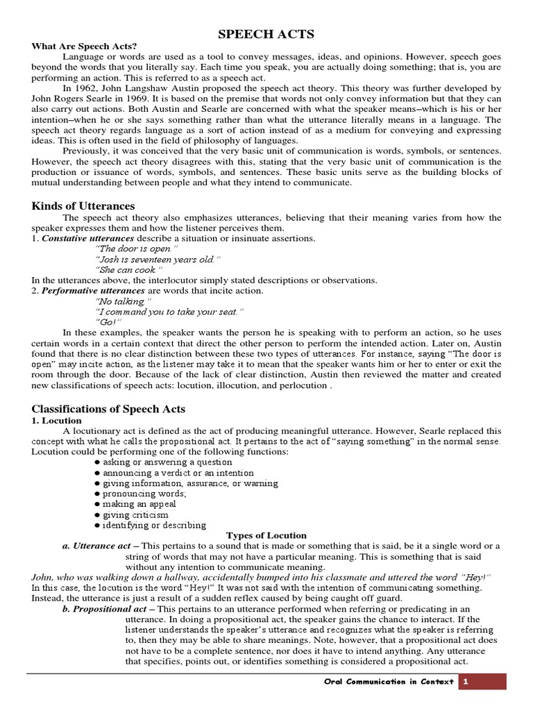 Speech Acts | PDF | Speech | Communication