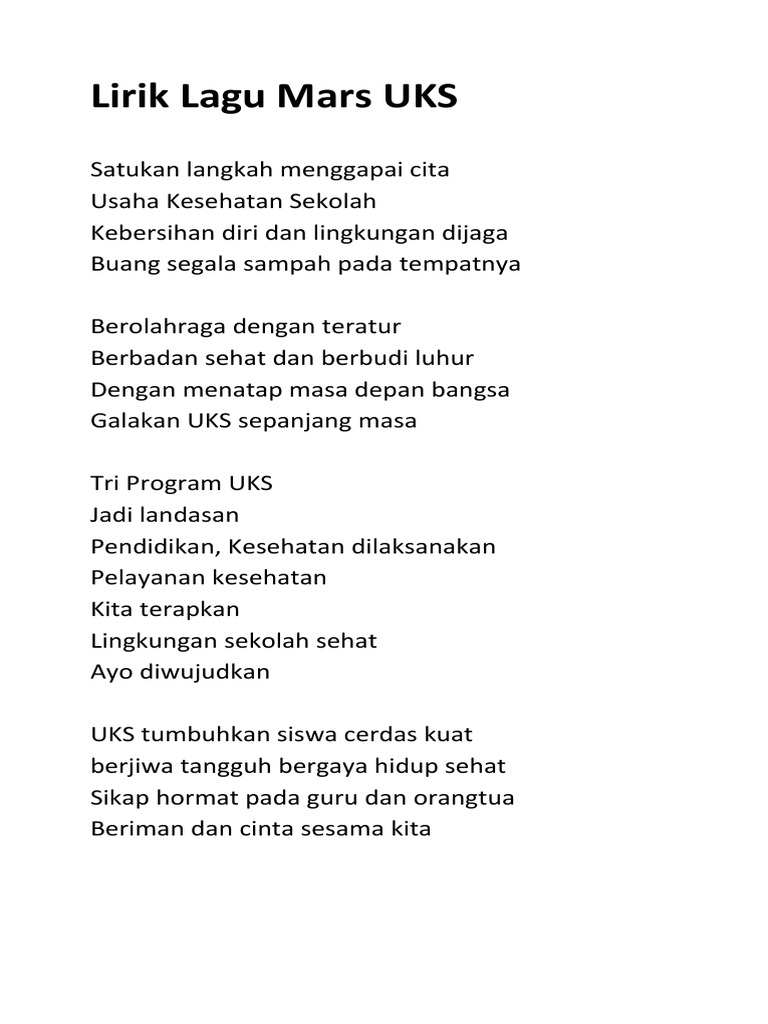 Lirik Lagu Mars UKS | PDF