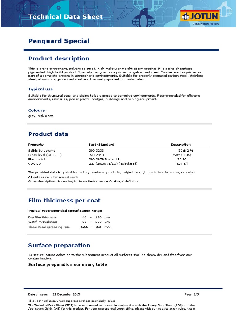 Penguard Special: Technical Data Sheet | PDF | Abrasive | Galvanization