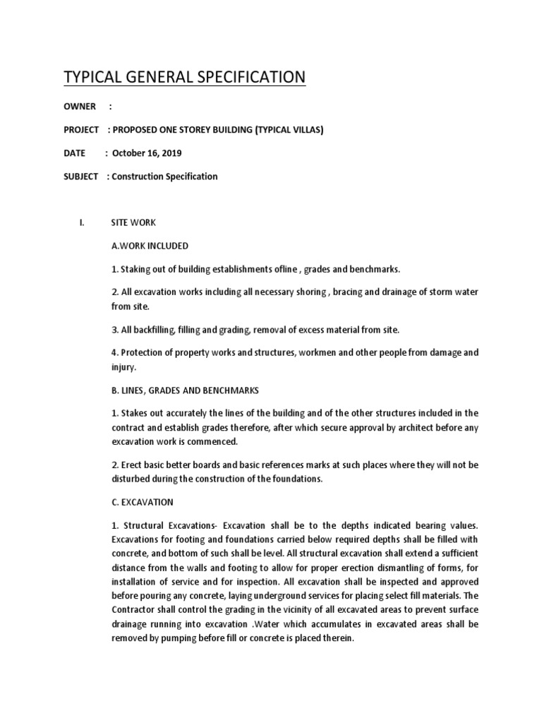 Specification For Villas | Download Free PDF | Plumbing | Concrete