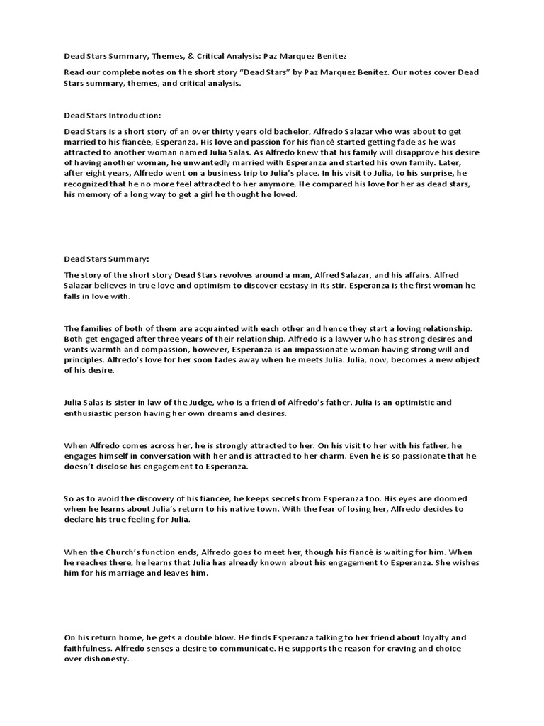 Dead Stars Summary | PDF | Narration | Love