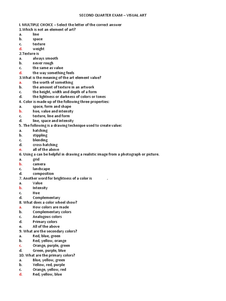Grade 7 Visual Art Exam Review | PDF | Color | Composition (Visual Arts)