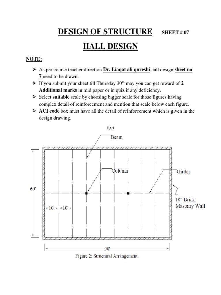 Design of Structure Hall Design: Sheet # 07 | PDF