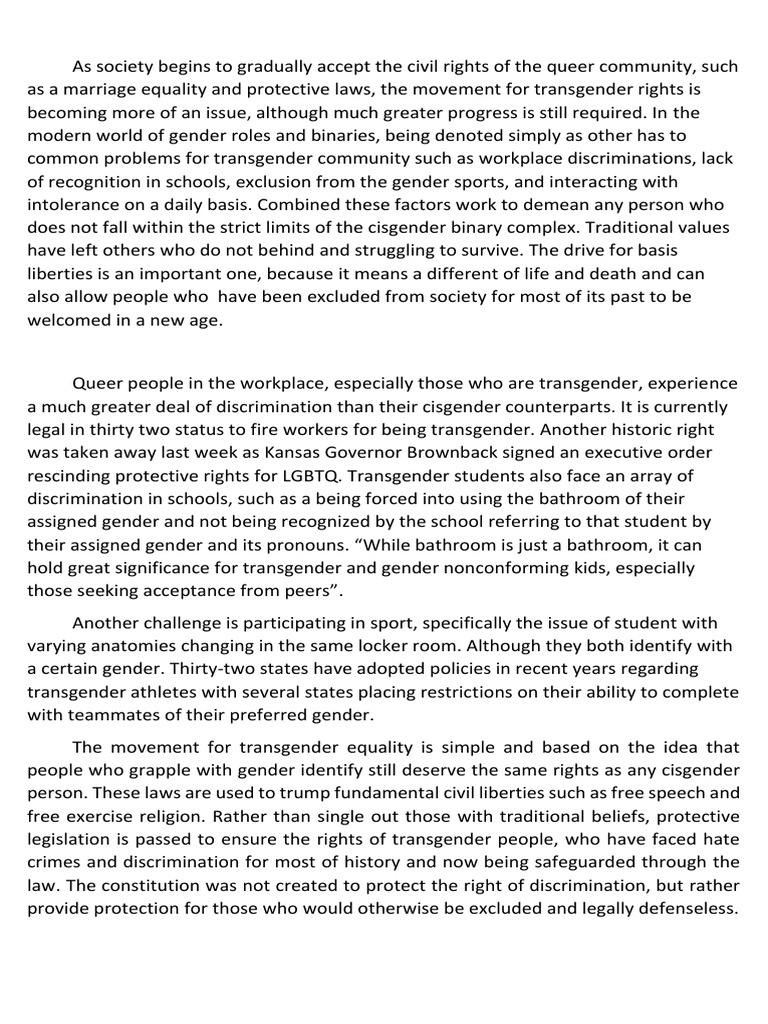 Argumentative Essay Sogie Bill | PDF | Transgender | LGBTQIA+ Studies