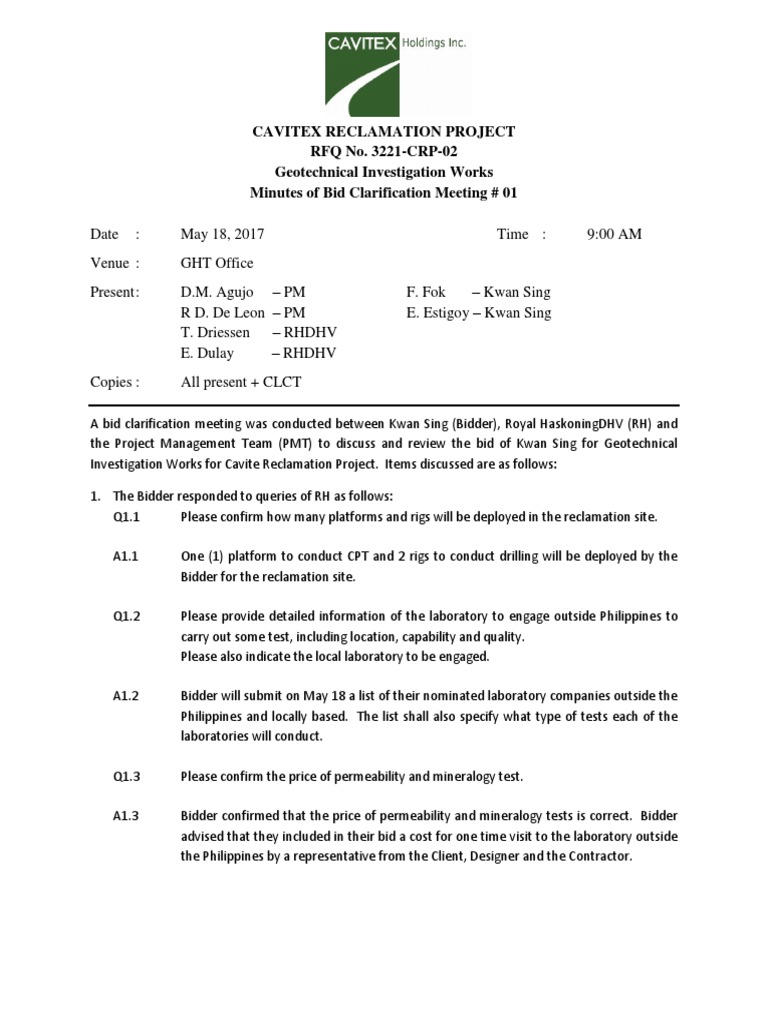 Bid Clarification Meeting | PDF | General Contractor | Business