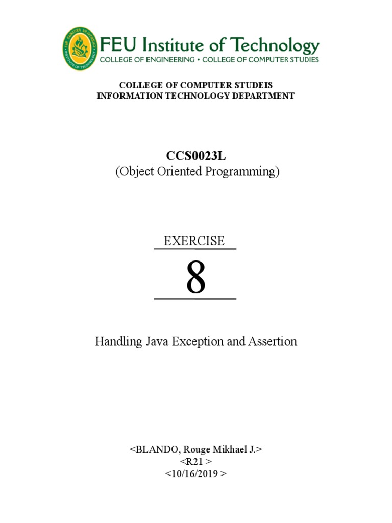 Lab - Exp - 8 (Handling Java Exception and Assertion) | PDF | Systems Engineering | Software ...