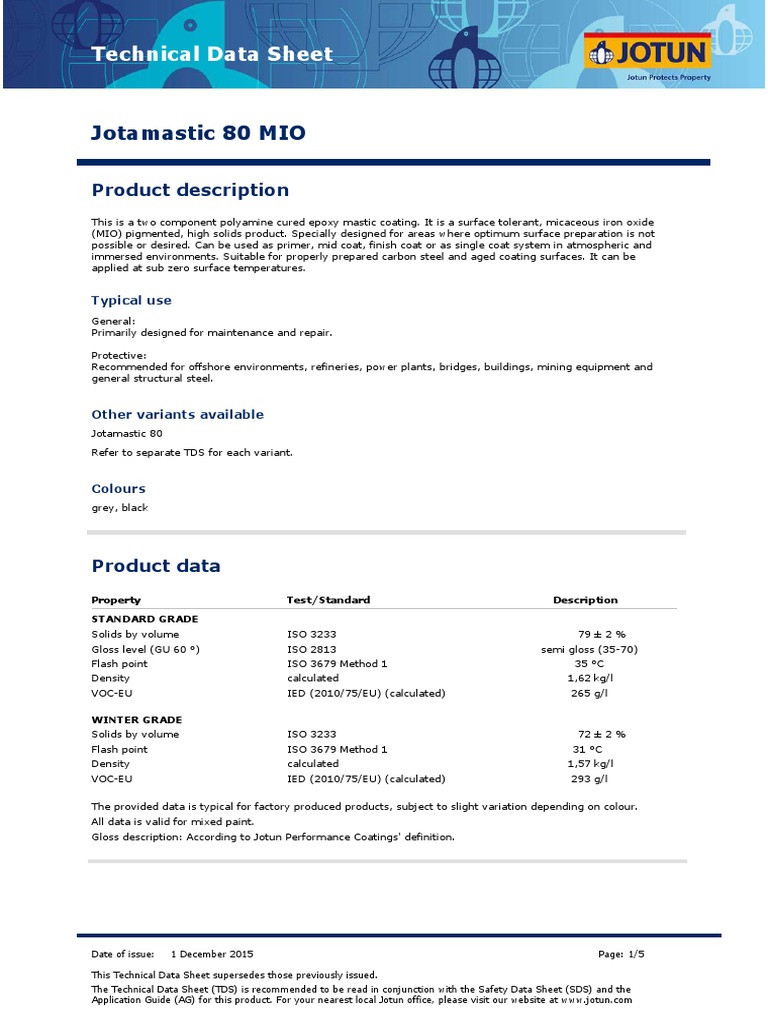 Jotamastic 80 MIO Epoxy Mastic Technical Data Sheet | PDF | Paint | Epoxy