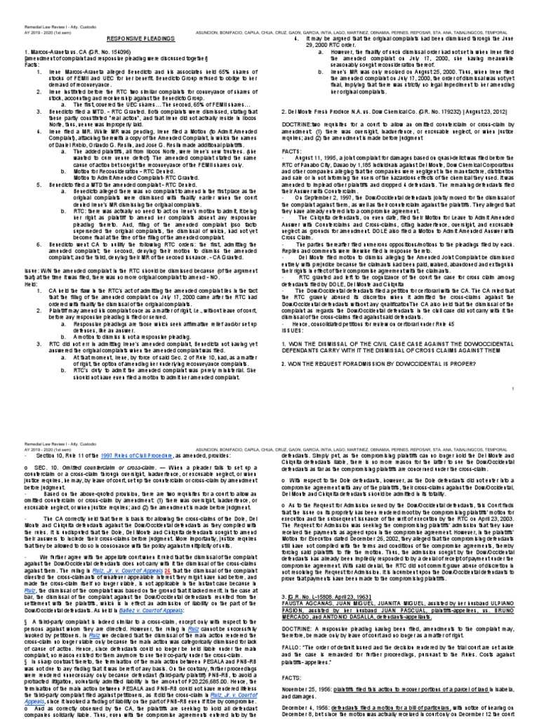 Responsive Pleadings | PDF | Complaint | Pleading