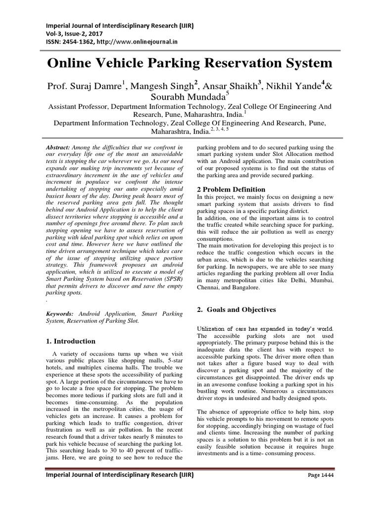 Online Vehicle Parking Reservation System | PDF | Parking | Parking Lot