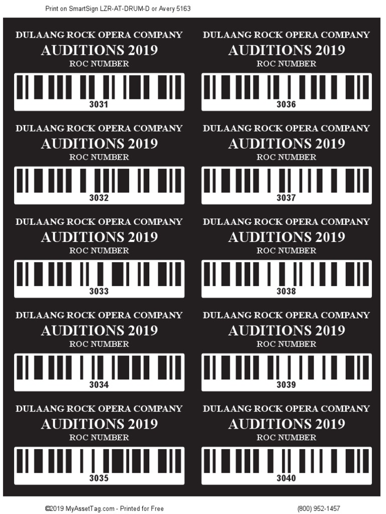 Auditions 2019 Auditions 2019: Roc Number Roc Number | PDF