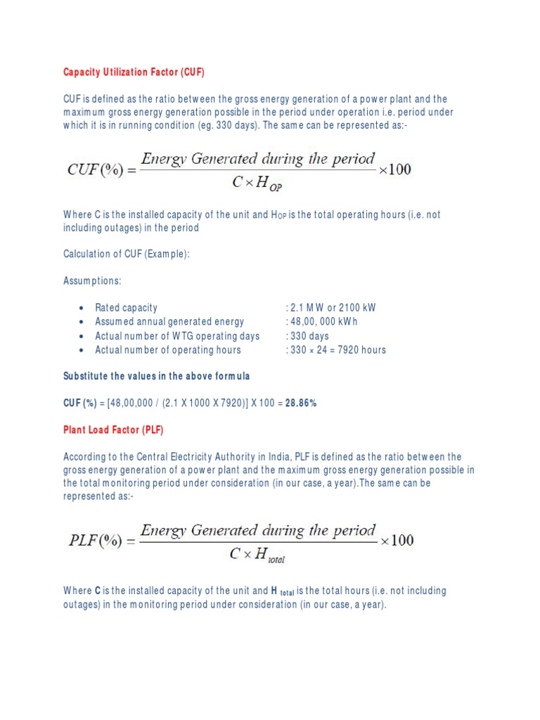 CUF and PLF Calculation in Power Plants | PDF | Science & Mathematics ...
