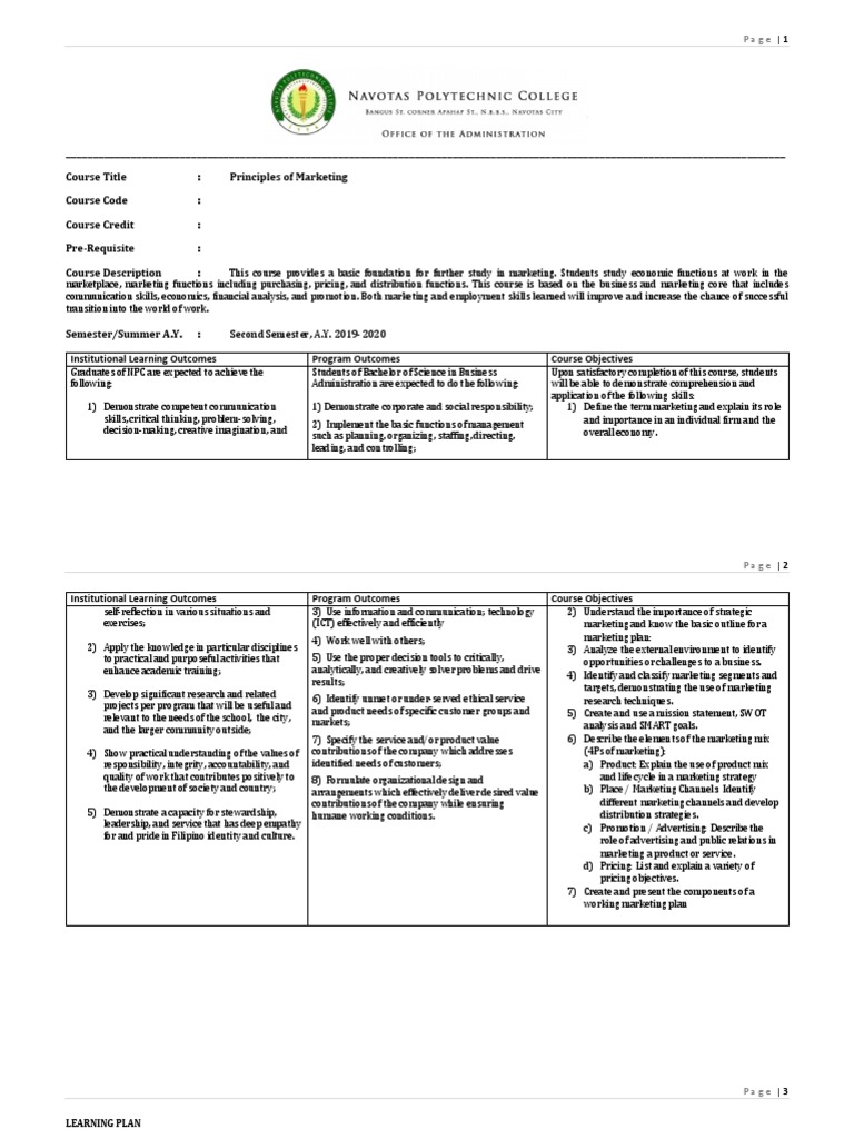 Revised Updated BSBA Syllabus Template | PDF | Marketing | Marketing ...