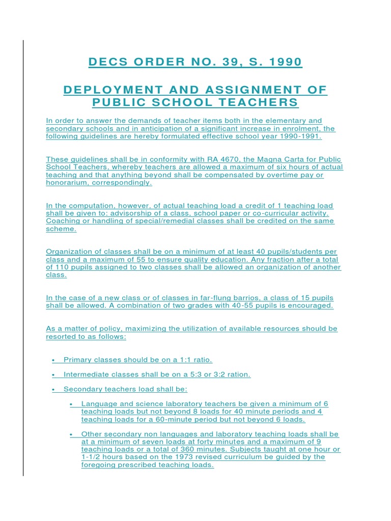 Decs Order No 39, S. 1990 | PDF | Teachers | Learning