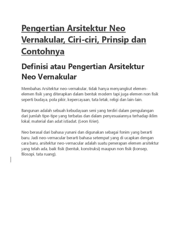 Arsitektur Neo-Vernakular: Definisi dan Ciri | PDF | Teknologi & Rekayasa