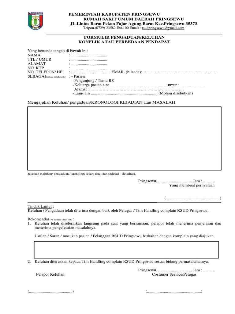 Form Komplain Pelanggan | PDF