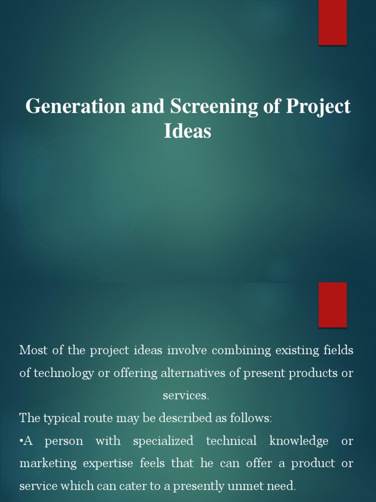 Chapter Generation and Screening of Project Ideas | PDF ...