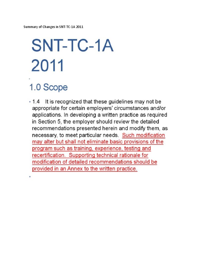 Summary of Changes in SNT | PDF