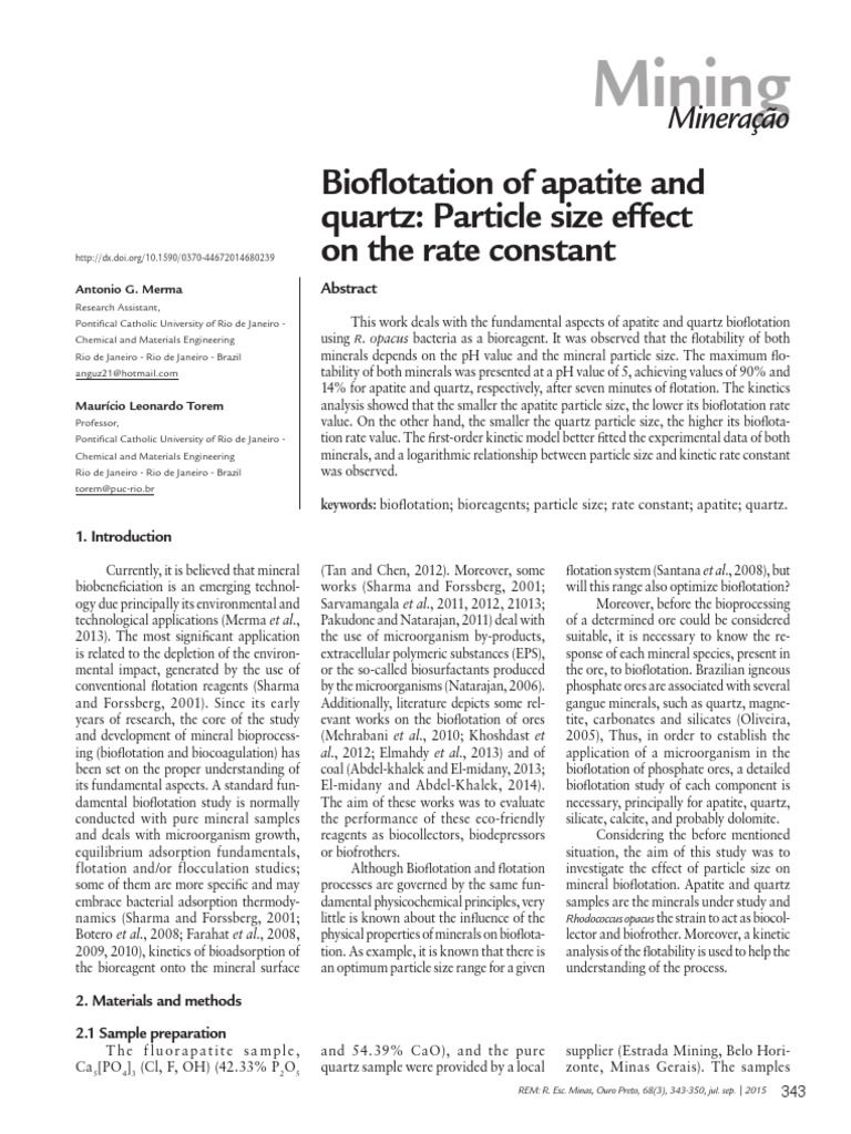 Bioflotation of Apatite and Quartz Particle Size e PDF | PDF ...