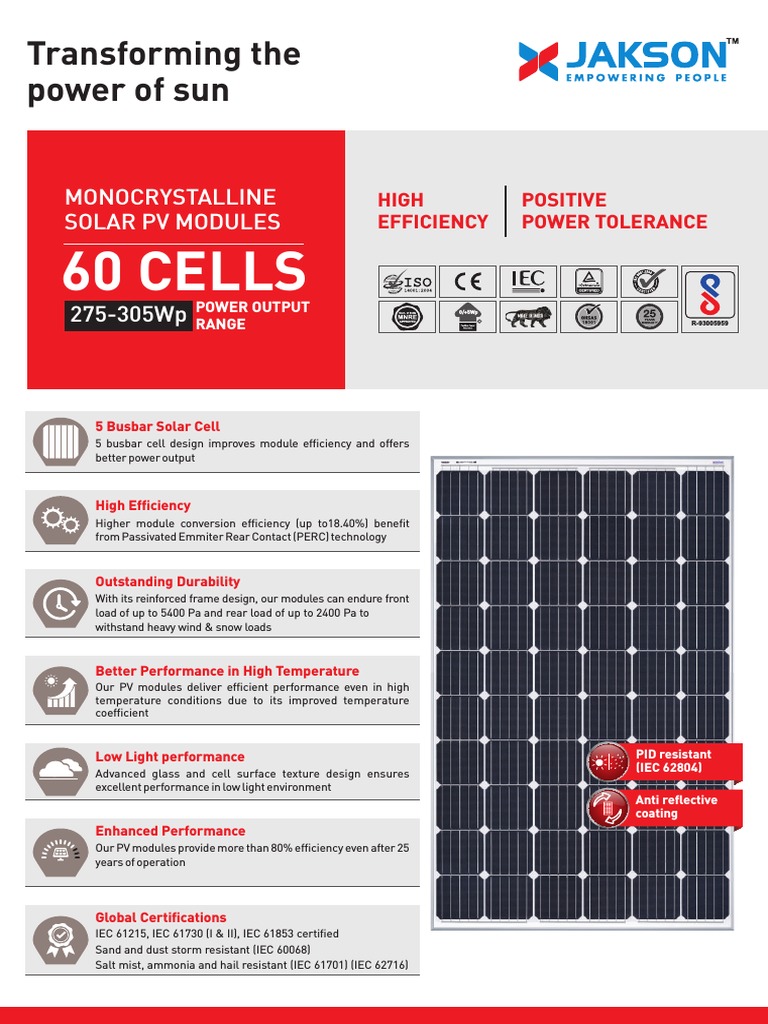 Monocrystalline Module 60 Cells Leaflet (275-305 WP) | PDF | Solar ...
