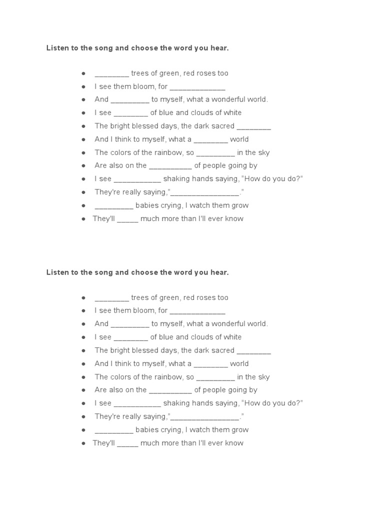 Listen To The Song and Choose The Word You Hear | PDF