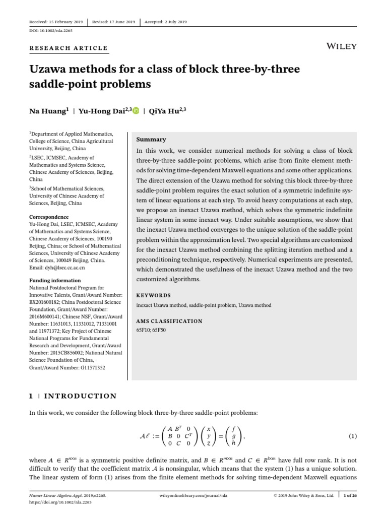Uzawa Methods For A Class of Block Three-By-Three Saddle-Point Problems | PDF | Numerical ...