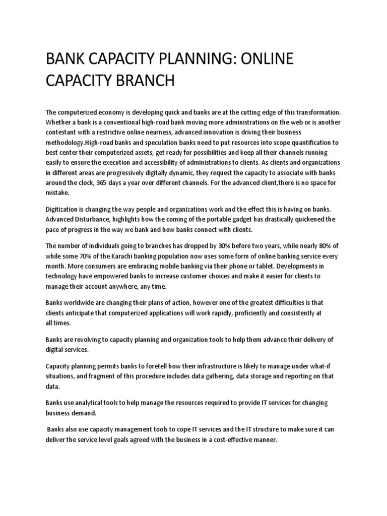 Bank Capacity Planning: Online Capacity Branch | PDF | Cheque | Banks