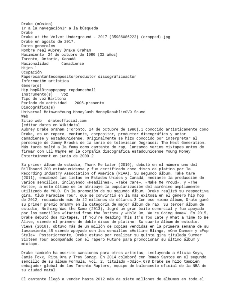 Drake | PDF | Drake (músico) | Musica Afroamericana