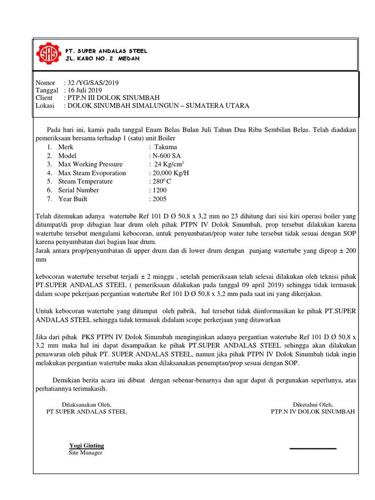 BA PTPN IV Dolok Sinumbah Refisi III | PDF
