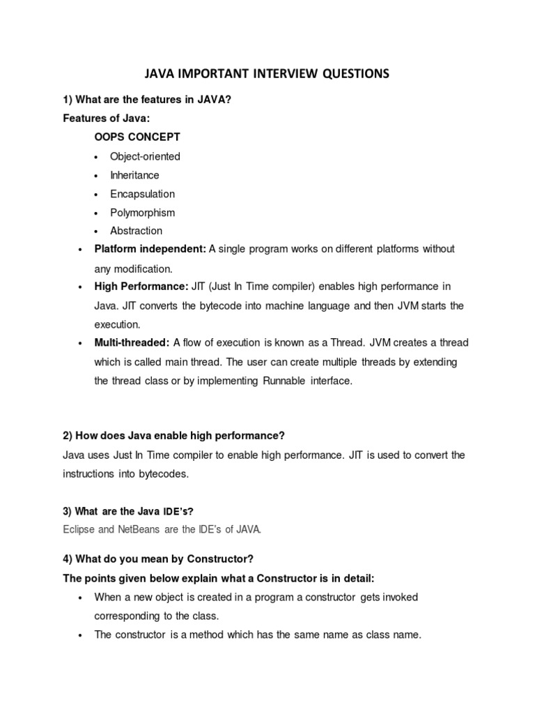 A Comprehensive Guide to Important Java Interview Questions Covering Core Concepts Like OOPs ...